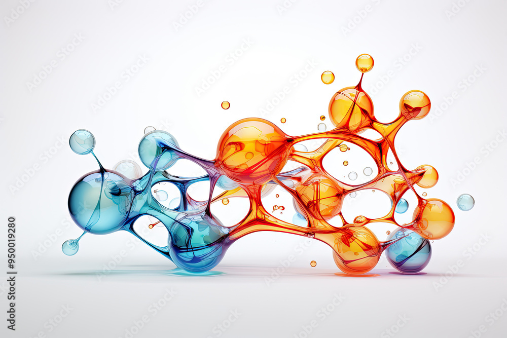 Molecular structure with interconnected hexagons and spheres, science ...