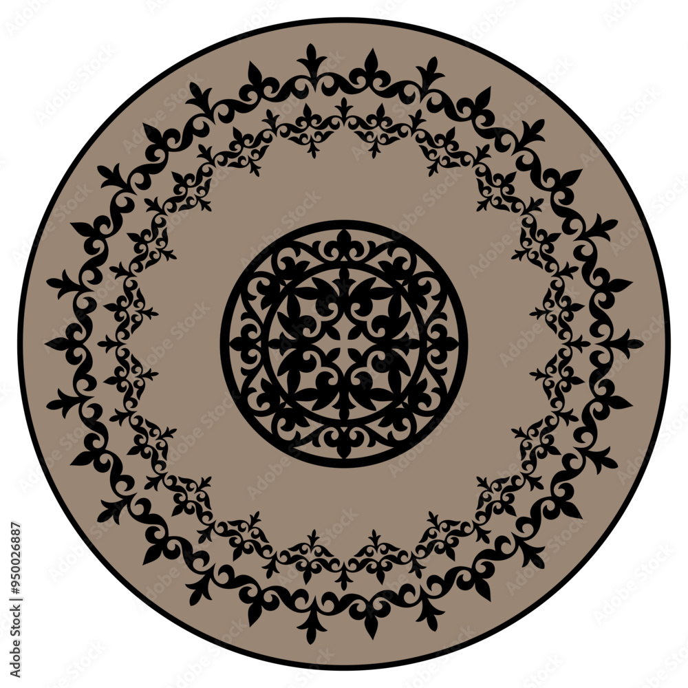 Islamic golden black Kazakh round ornament. Circle with ornament ...