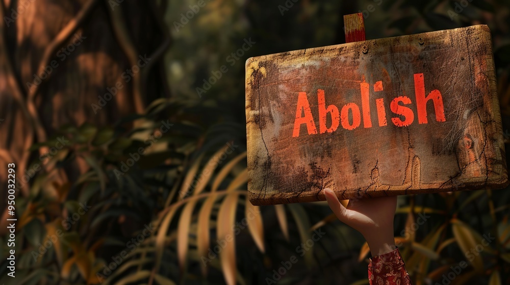 hand holding prohibited sign with text Abolish, realistic, dark ...