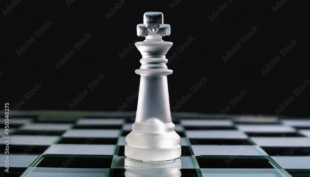 Crystal Clear Strategy A glass chess king stands tall and dominant on a ...