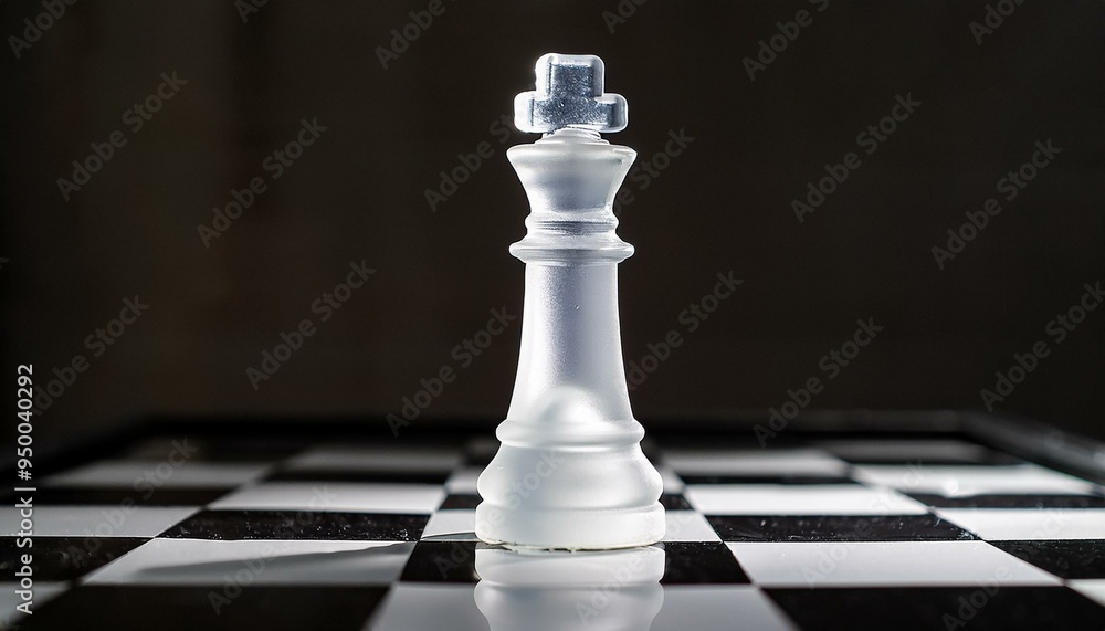 Crystal Clear Strategy A glass chess king stands tall and dominant on a ...