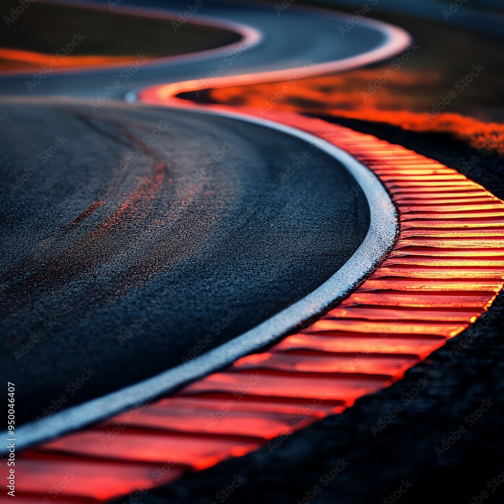 Road on a racetrack with a sharp incline leading to a blind crest ...