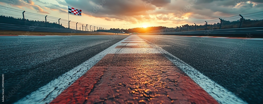 Straight stretch of road on a racetrack leading to the finish line ...