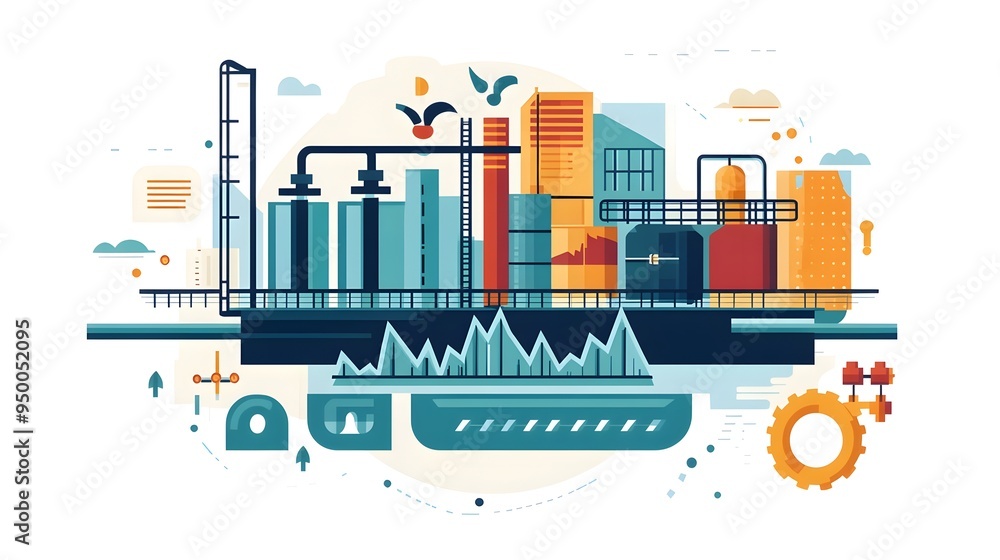 A flat data visualization chart depicting the dynamics of water supply ...