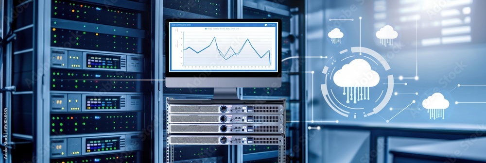 Cloud computing concept with servers on rack cabinet in data center ...