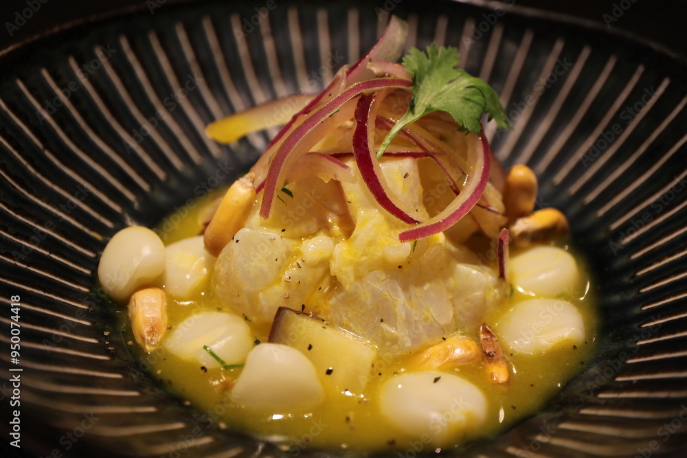 Peruvian cuisine: ceviche (fish marinated in citrus and seasonings ...