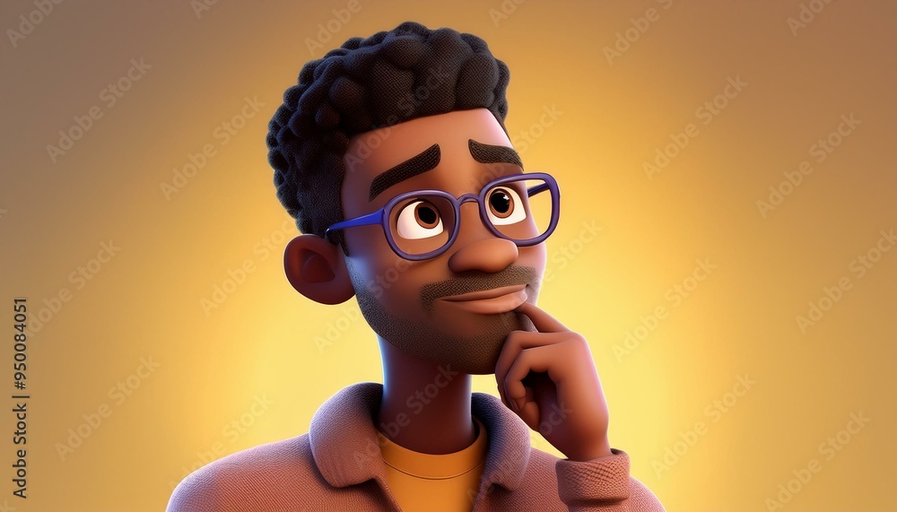 3D illustration of a thinking african american man David pondering ...