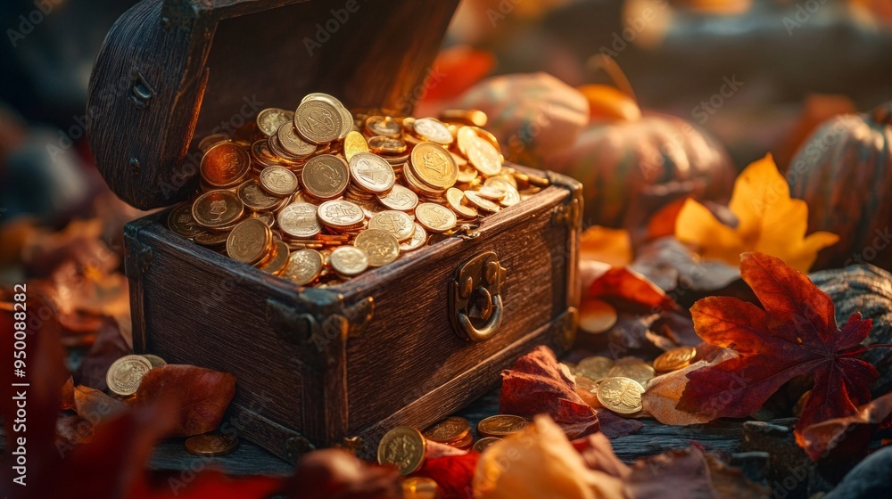 A treasure chest overflowing with gleaming gold coins sits amidst a ...
