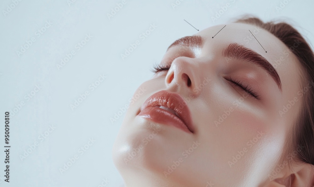 Beautiful lady face with arrows, botulinum toxin injections in woman's ...