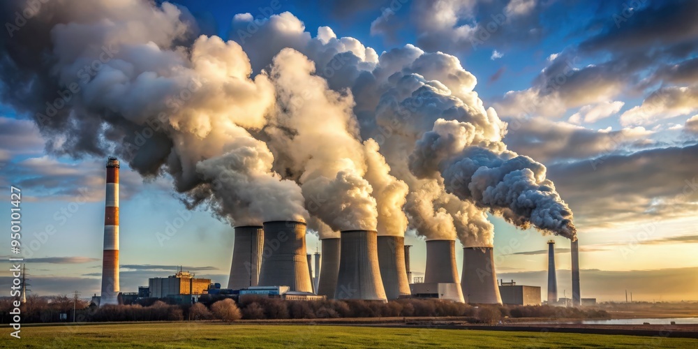 Thick smoke billowing from a coal power plant , pollution, environment ...