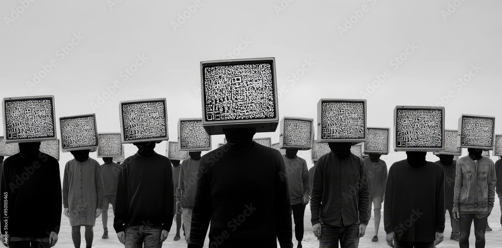 An outdated tv replaces the skull of a zombie. People are addicted to ...