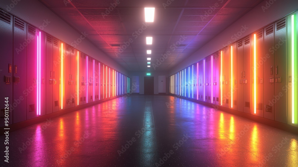 Futuristic 3D School Lockers in Vibrant Gradient Colors on School ...