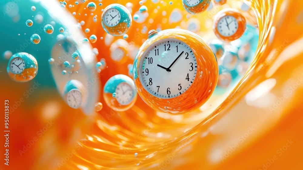 Vibrant 3D School Timetable with Floating Clocks in Abstract Setting | Dynamic Learning Schedule ...