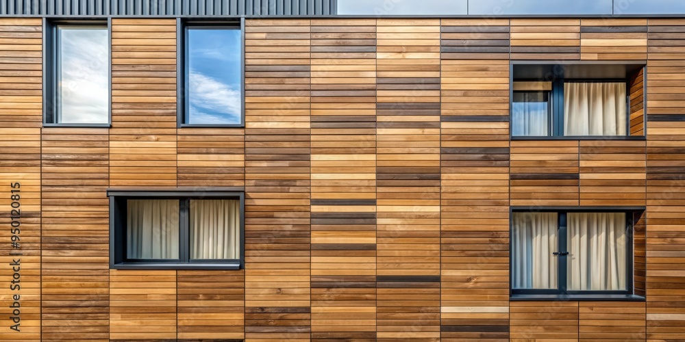 ภาพประกอบสต็อก Wood texture composite cladding panels installed on ...