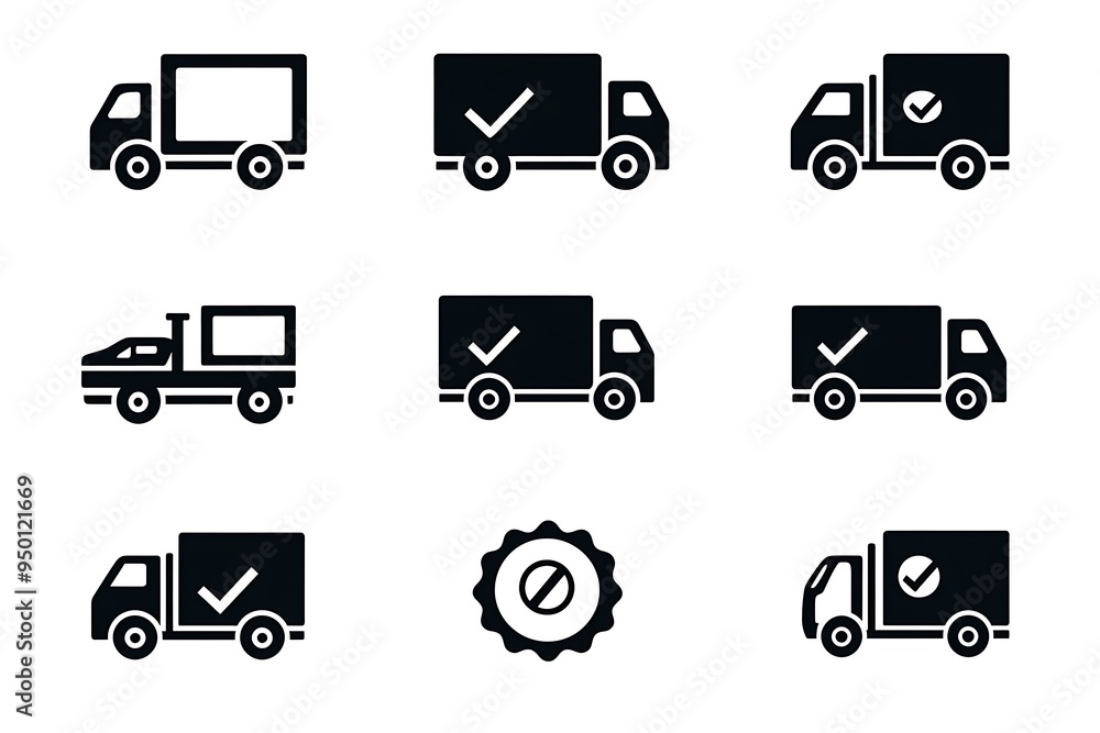 Reliable Delivery Service Icons - Black Vector Truck Symbol with Badge ...