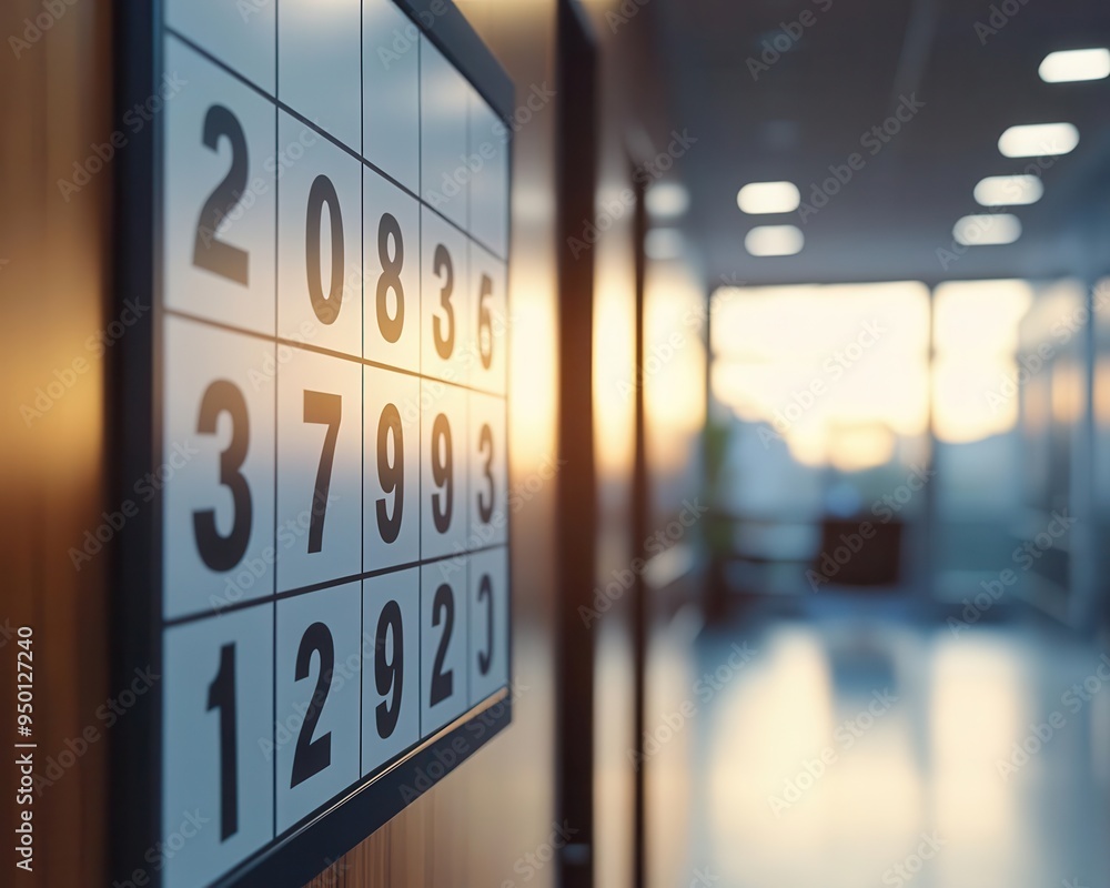 Wall calendar with large numbers, hanging on a modern office wall ...