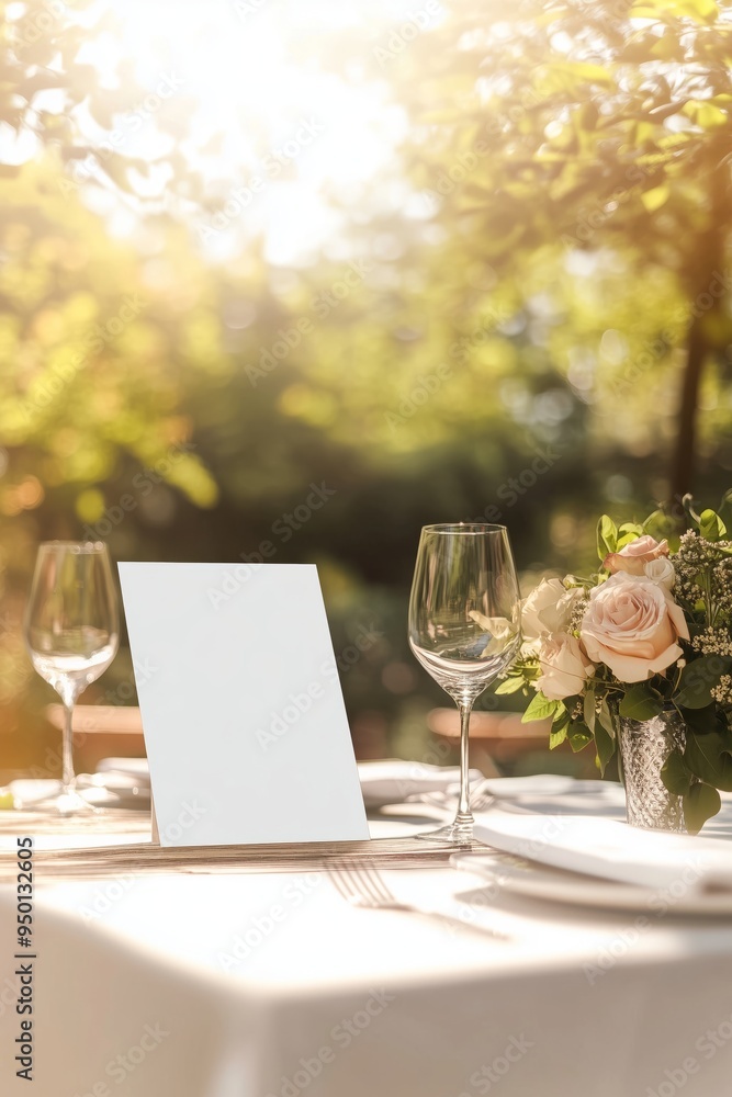 Blank dinner invitation mockup placed on a counter, with a summer ...