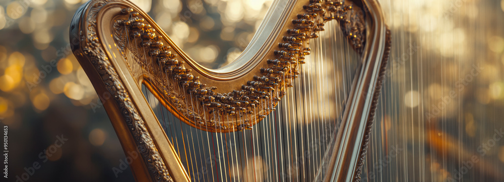 Captivating Close-Up Image of a Stunning Lever Harp with Softly Blurred ...