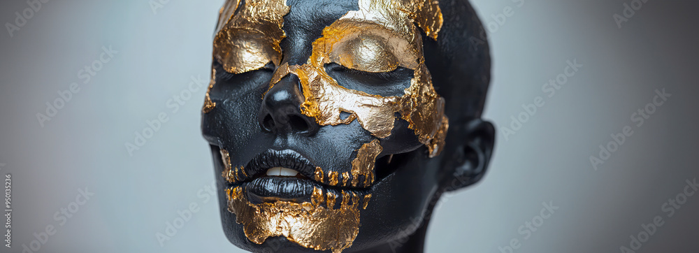 Golden Skull Mask Modern Art with Symmetrical Shapes and Gilded Details ...