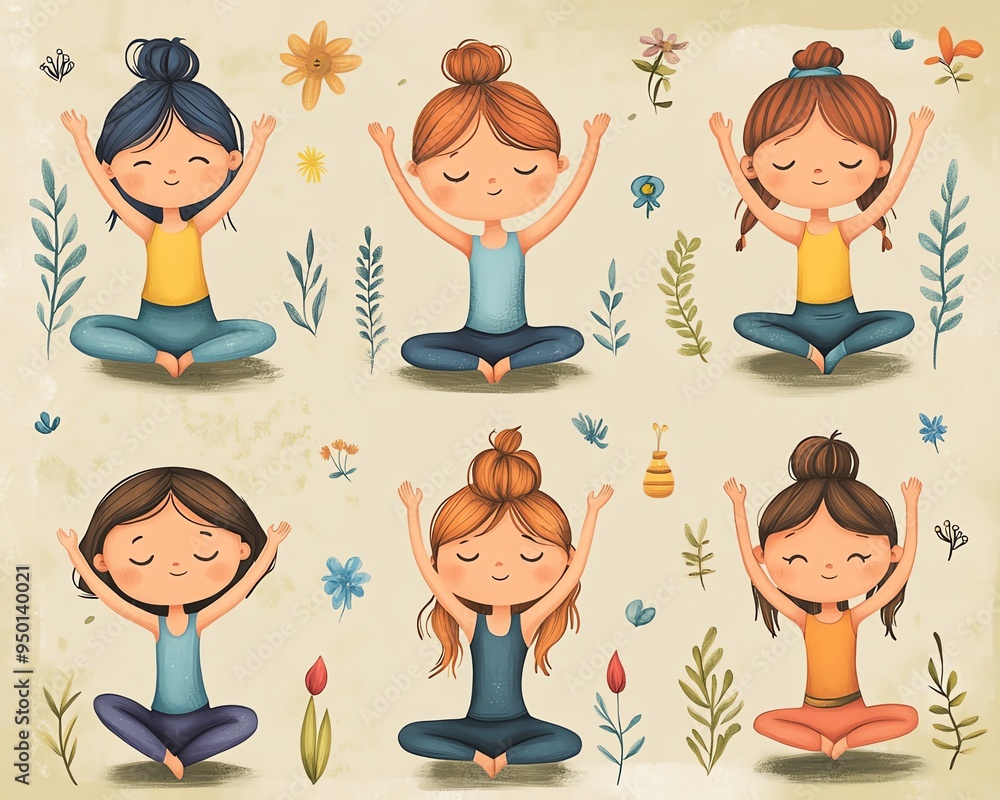 Adorable yoga clip art doodles with various poses and whimsical details ...