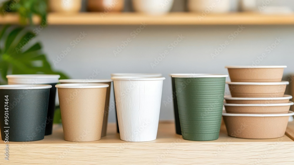 Office pantry with a variety of reusable cups and plates, Eco-friendly ...