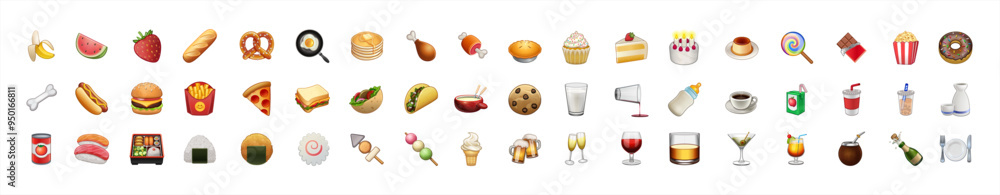 Food and fruit vector emoji illustration. Food and beverages, fruits ...
