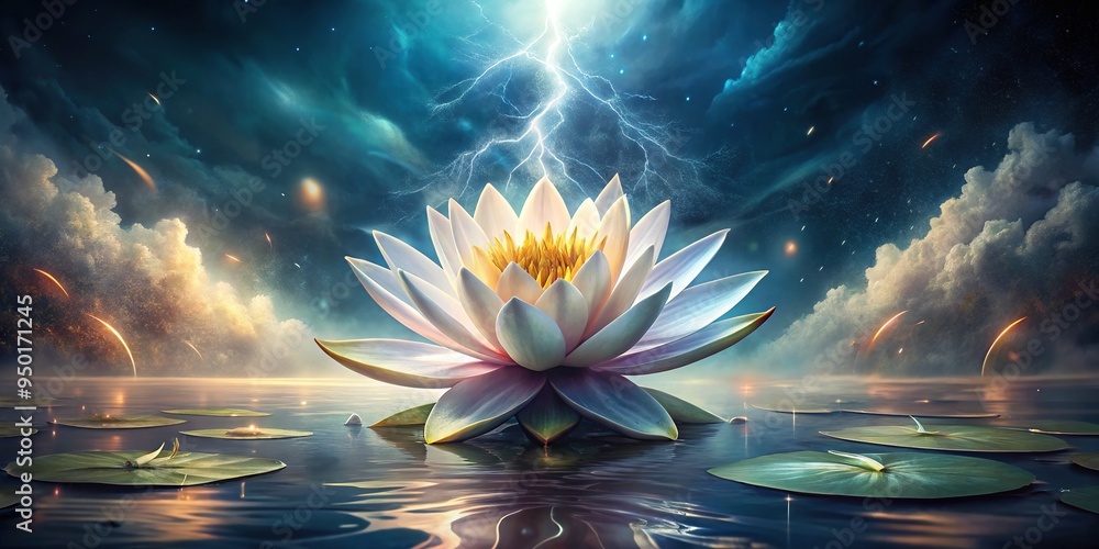 A washed-out water lily stands tall on a futuristic Studio Lightning ...