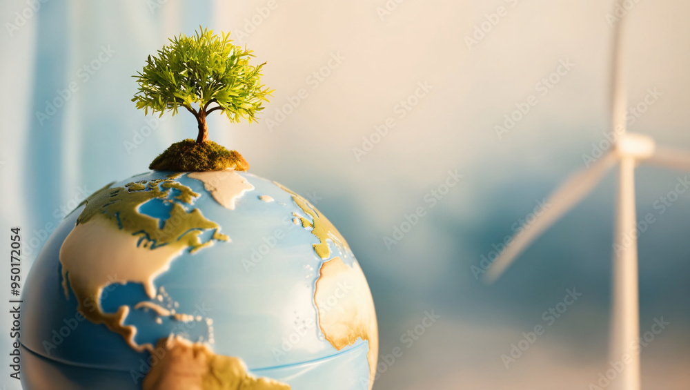 Green Revival in the Urban Sphere, A sapling and a globe resting on ...