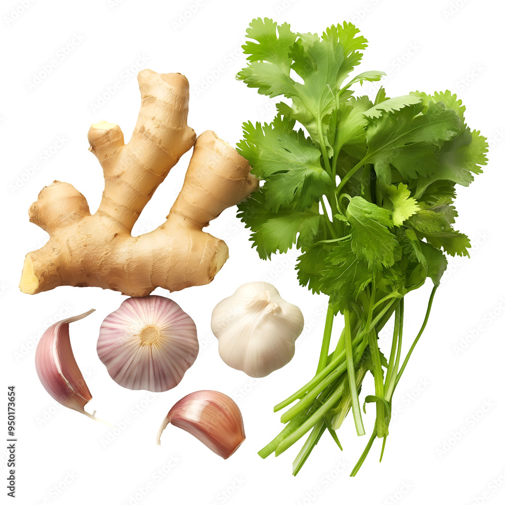 Ginger Garlic Coriander Leaves, Spice, Isolated on Transparent ...