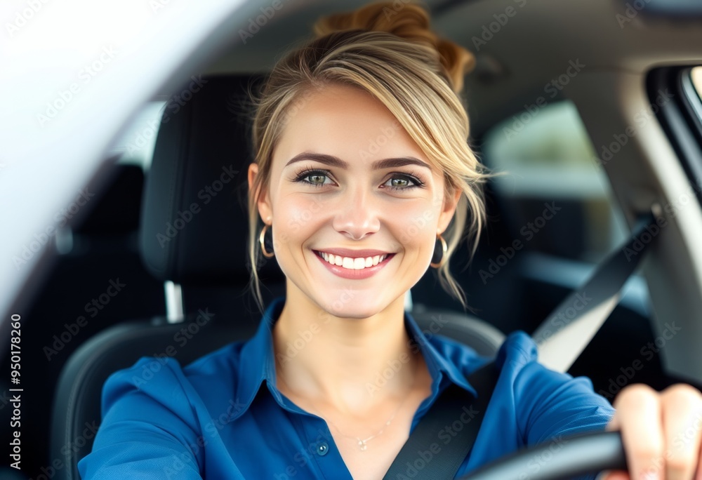Female with Blonde Hair A female driver with blonde hair in a bu Stock ...