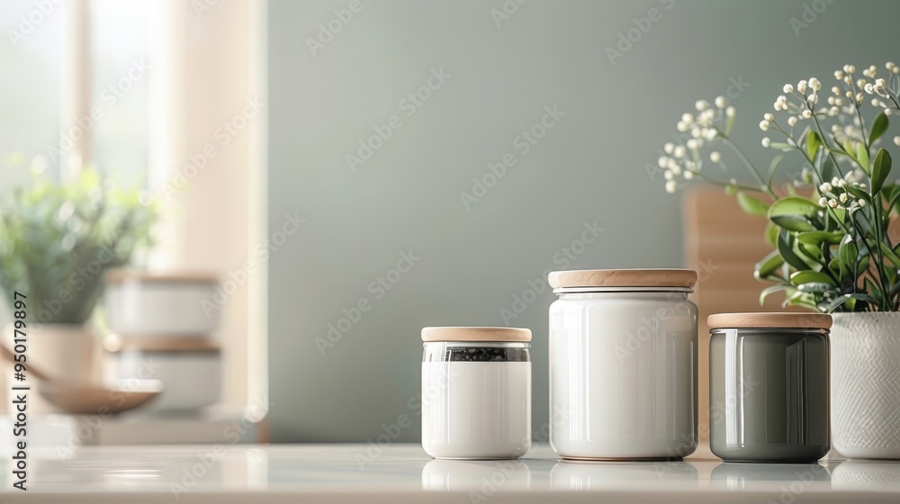 Variety of soybean paste (doenjang) containers on a modern kitchen ...