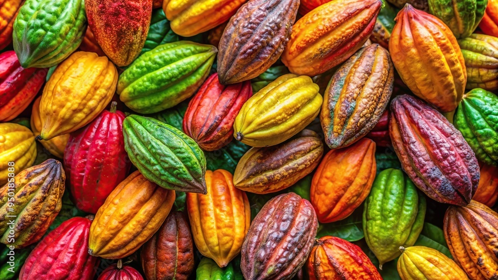 Bright colorful cacao plant pod background framing, background, farm ...