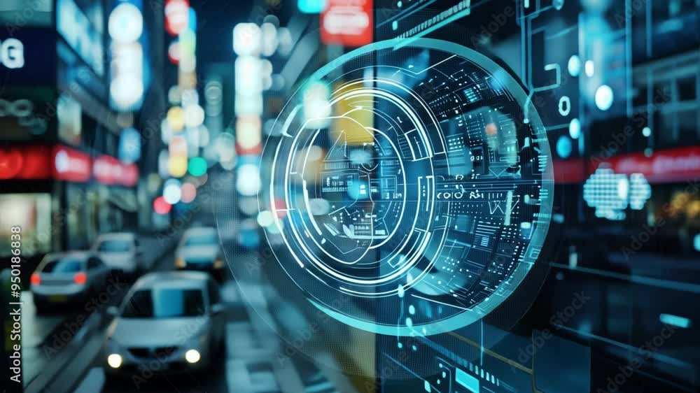 Smart City, Intelligent Future: A futuristic cityscape illuminated by ...