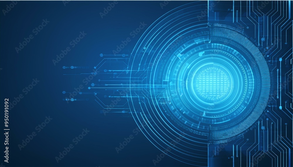 Blue background with digital circuit and technology elements ...