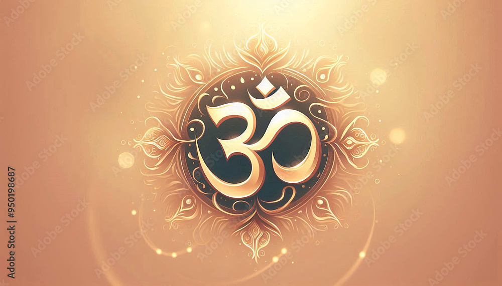 Indian Hinduism religious circle design symbol golden text Om,aum,or ...