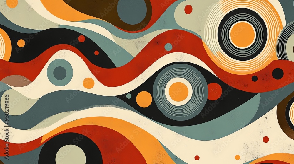 Groovy abstract patterns featuring waves, circles, and geometric shapes ...