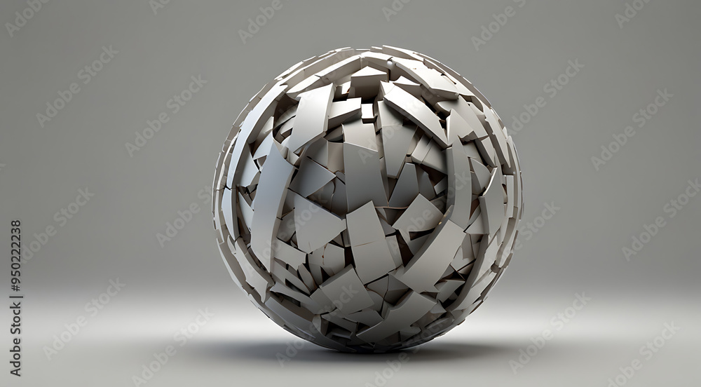 A 3D sculpture of a fragmented, abstract sphere with sharp, jagged ...