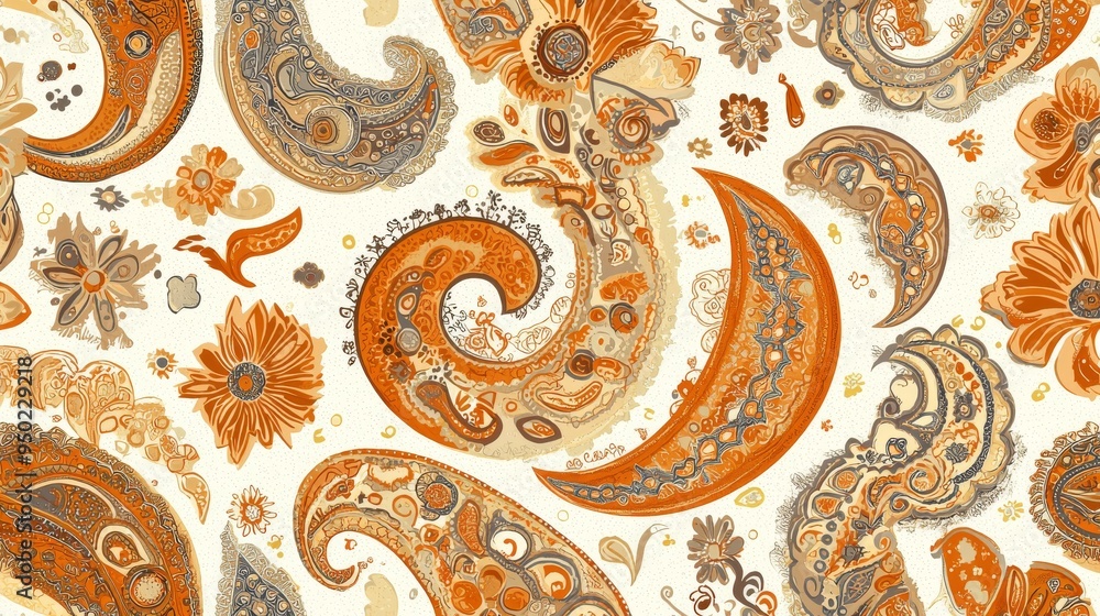 Vintage paisley patterns with detailed, flowing designs in a warm color ...