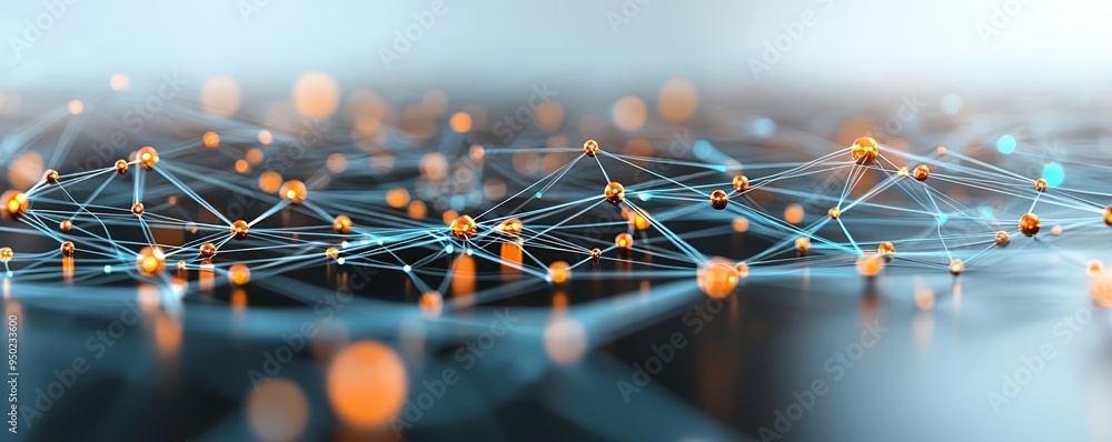 3D cyber network, web of interconnected points in deep space, digital ...