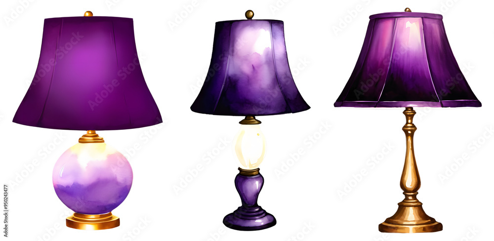 Watercolor clipart illustration of three purple lamps, perfect for ...