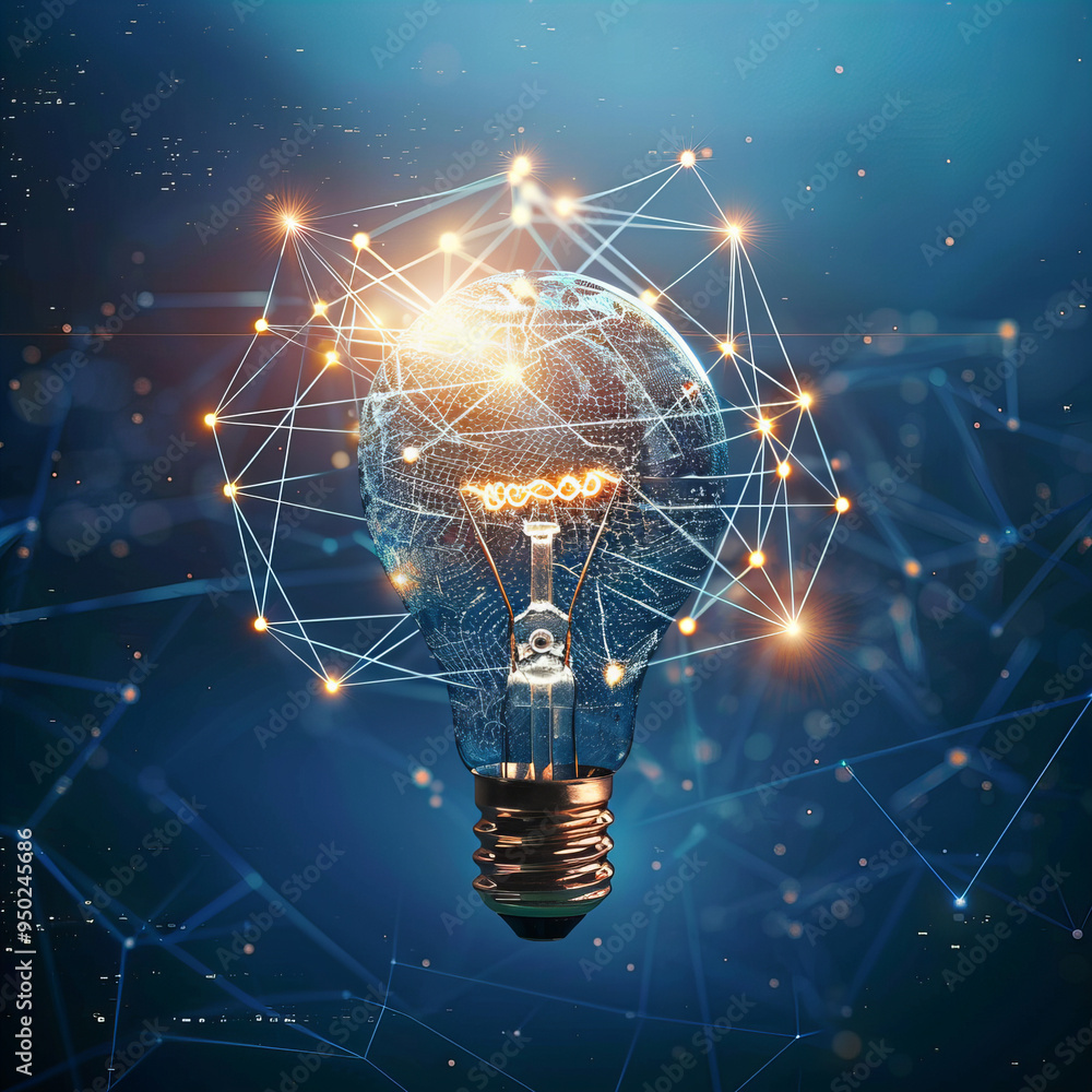 AI Learning Process represented as a Digital Brain in a Light Bulb ...