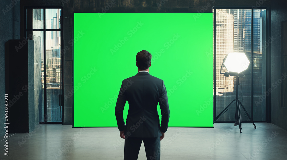 Signboard with green screen, mock-up for advertisement with white ...