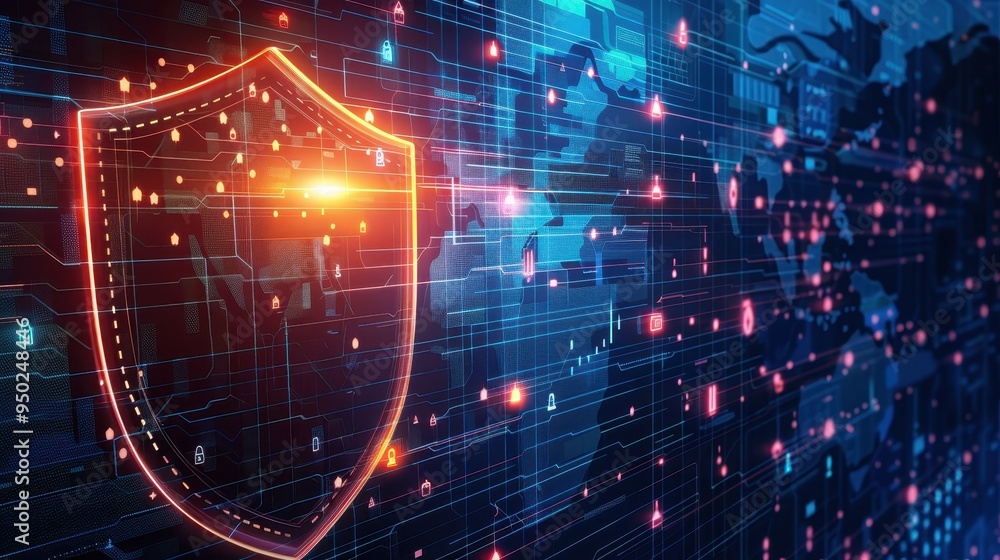 Network firewall visualized with protective barrier, cybersecurity ...