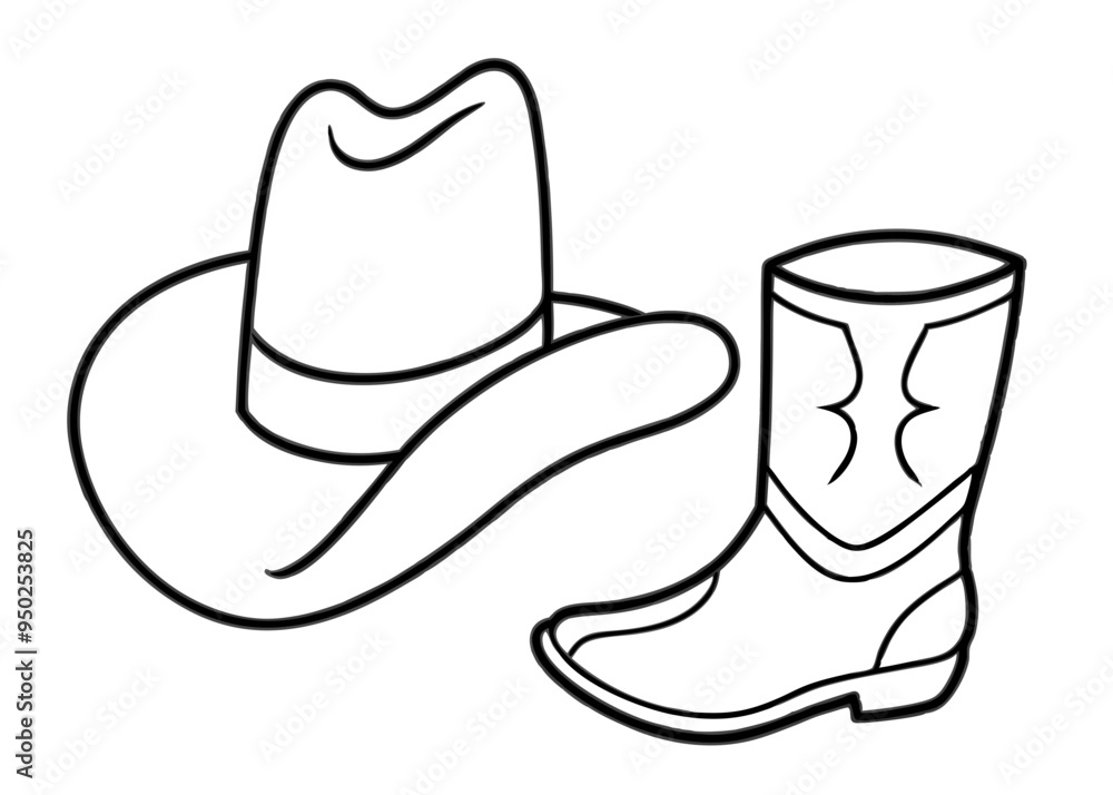 Cowboy boots and western hat. Cowgirl hat and boots line art vector ...