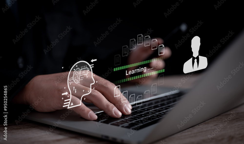 hands typing on laptop capturing the essence of AI learning and ...