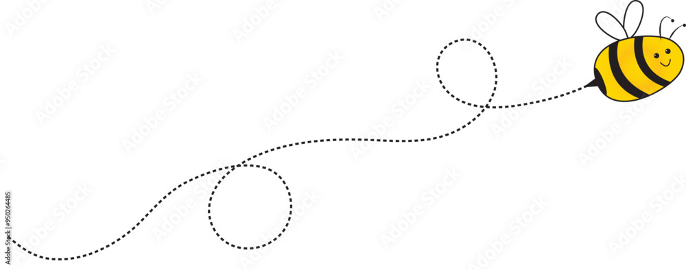 bumble-bee with dash line. cute honey bee. bee vector icon, honey bee ...