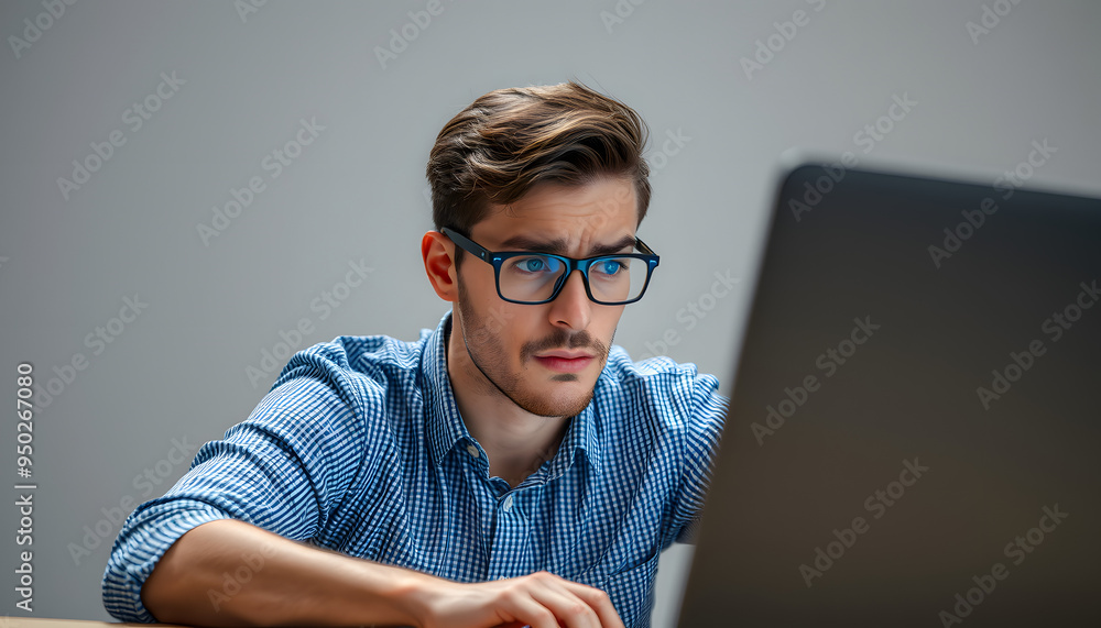 Confused young man in glasses feeling angry about received bad news ...