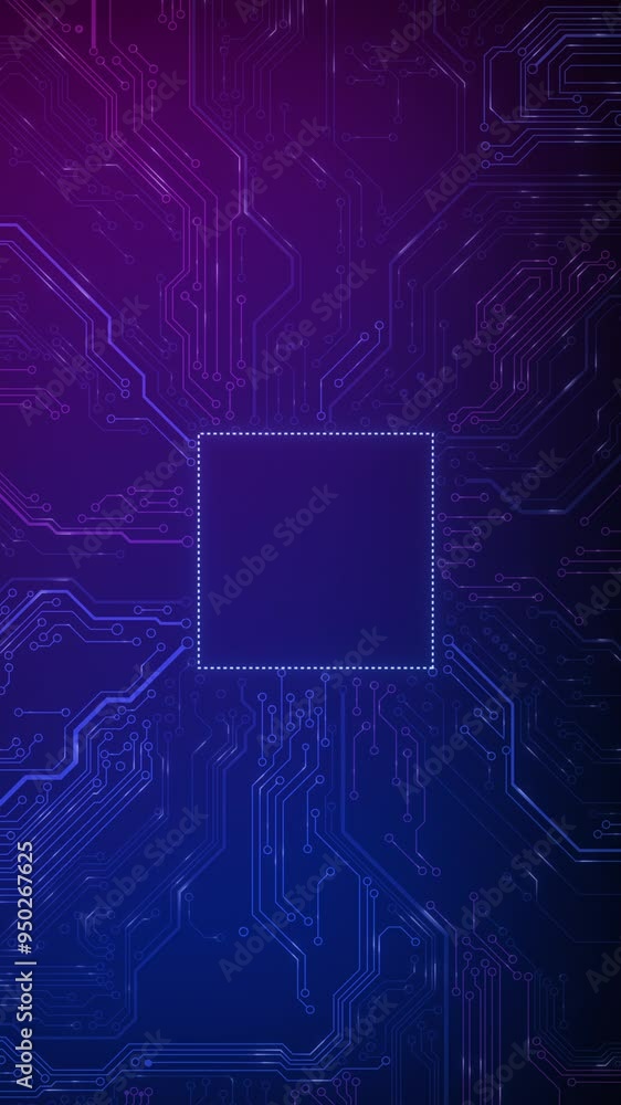 Animated circuit board. Digital technology vertical background footage. Computer processor CPU ...