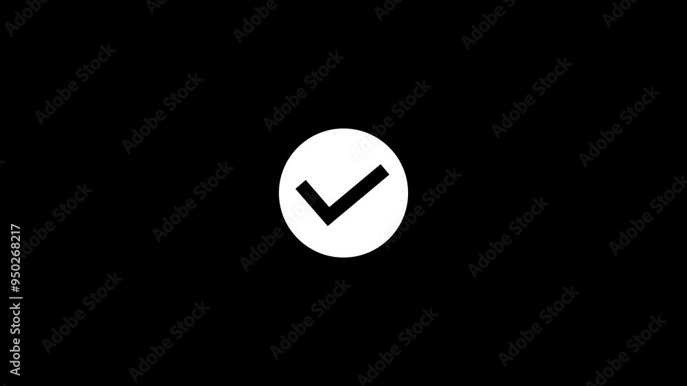 White color Check mark symbol isolated on black background, tick icon ...