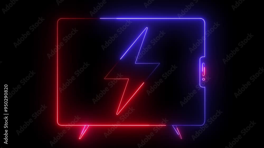 Lightning blinking bolt symbol Neon glowing battery charging icon with ...